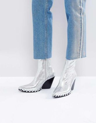 Jeffrey Campbell Bottines clout&eacute;es style western - Argent&eacute;