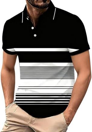 Generic Polo r&eacute;tro ray&eacute; &agrave; manches courtes pour homme - Col &agrave; revers - Coupe d&eacute;contract&eacute;e - Confortable - V&ecirc;tements de sport pour le printemps et l&eacute;t&eacute;, blanc, 