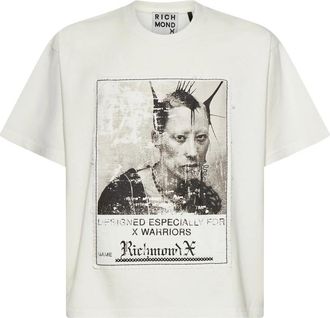 John Richmond Homme, Tops, Blanc, Taille: 2XL T-shirt avec motif artistique et identit&eacute; embl&eacute;matique
