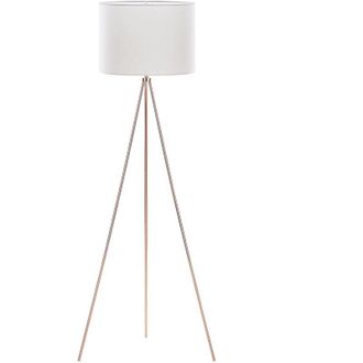 Beliani Stehlampe Kupfer und Weiß Metall 148 cm runder Stoffschirm dreibeiniges Stativ langes Kabel mit Schalter Minimalistisches Design