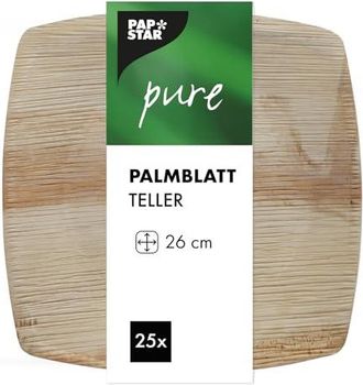 Papstar 25 Teller, Palmblatt Pure 26 cm x 26 cm Natur Quadrato