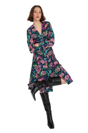 Trendyol Trendyol Damen Regular Wickelschnitt zweireihig Webstoff Kleid, Schwarz, 38