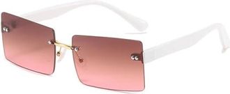 Generic Lunettes de soleil de luxe sans monture pour femmes hommes mode vintage rivets lunettes dextérieur été voyage lunettes Uv400, Thé blanc rose, Taille u