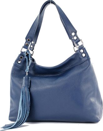 modamoda.de T201 Damen Leder Schultertasche Handtasche handmade in Italy, Farbe:Saphirblau