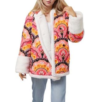 Generic 2026 Veste matelass&eacute;e en laine dagneau imprim&eacute;e patchwork pour femme, Rouge, M