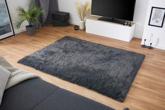 Andiamo Kunstfell Teppich Alpa gemütlicher Hochfloor Wohnzimmerteppich Fellteppich 35 mm Florhöhe weich und flauschig Teppich Wohnzimmer Anthrazit 120 x 160 c