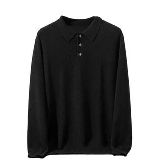 Generic Pull en laine solide pour homme avec revers à 3 boutons, Noir, M