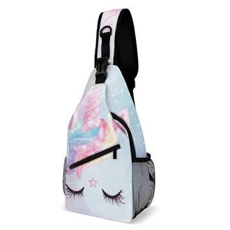 Generic Sacoche Homme Bandouliere Mignon cheval Rainbow magique visage de mer L&eacute;ger Sling Bag Mode Sac &agrave; Poitrine pour &eacute;cole Randonn&eacute;e Cyclisme
