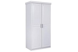 Inter Link SAS Armoire - Armoire &agrave; portes battantes - Armoire &agrave; linge - Armoire penderie - Armoire de chambre &agrave; coucher - 2 portes - Pin massif - Hakon - Blanc laqu&eacute;