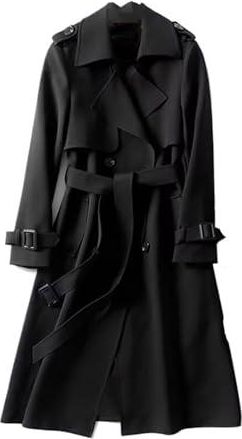 Generic Trench-Coat de printemps classique for femmes, manteau Long &agrave; Double boutonnage avec ceinture, v&ecirc;tements dext&eacute;rieur l&eacute;gers(Black,3XL)