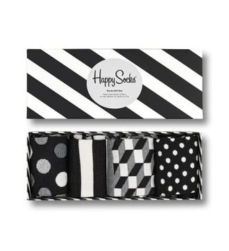 Happy Socks 4-Pack Classic Black & White Set, colorés et amusants, Chaussettes pour homme et femme, Noir-Blanc (36-40)