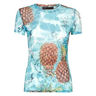 Philipp Plein Femme, Tops, Multicolore, Taille: 38 FR LS Top Stretch Pineapple Skies