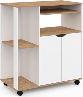 IDMarket Desserte de cuisine COSI bois blanc et plateaux fa&ccedil;on h&ecirc;tre L.76 CM