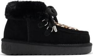 D.Franklin Bottes Femme en Cuir avec Doublure Int&eacute;rieure Nordic Fourrure Mi-Hauteur Noire/L&eacute;opard - Bottes pour Femme - Mode d&eacute;contract&eacute;e - Taille (40) - Mod&egrave;le 