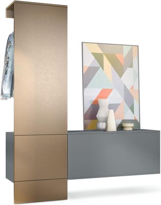 Vladon Garderobe Carlton Set 4, Made in Germany, Wandgarderobe aus Deko-Paneel & Hängeschrank für Schuhe, Anthrazit matt/Bronze Optik (156,5 x 193 x 35 cm)