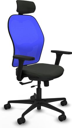 Piqueras y Crespo Ergonomischer Arbeitsstuhl mit 3D-Armen, h&ouml;henverstellbare Lendenwirbelst&uuml;tze und h&ouml;henverstellbares Kopfteil, Blau/Schwarz