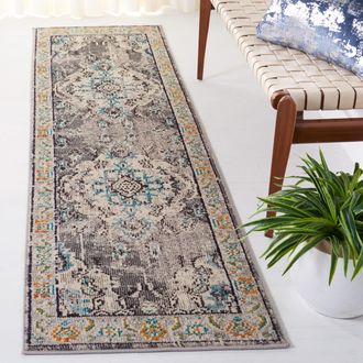 Safavieh Boho Teppich für Wohnzimmer, Esszimmer, Schlafzimmer - Monaco Collection, Kurzer Flor, Grau und Hellblau, 66 X 183 cm