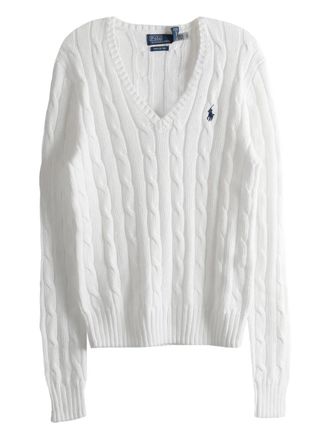 Polo Ralph Lauren pull en maille torsadée à col v - Blanc
