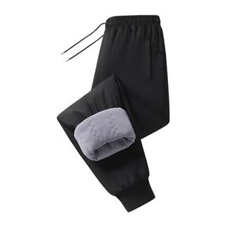 Generic Pantalon de survêtement doublé en polaire thermique pour homme avec taille élastique et poches zippées, Noir, 4XL