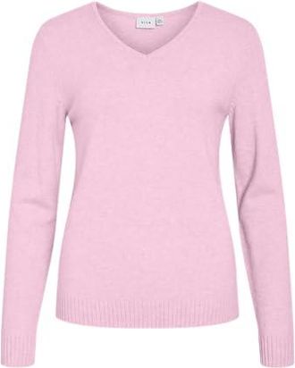 Vila Vila Neck Knit Top Viril Noos Haut tricot&eacute; &agrave; col en V L/S, Rose, XL Femme