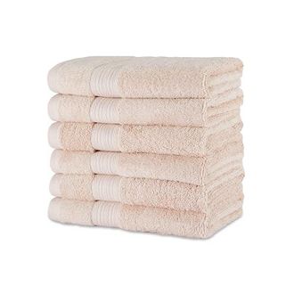 Amazon Basics Lot de 6 Serviettes de Toilette - 100% Coton Biologique Anti-décoloration, Ultra Douces - 41 x 66 cm, Rose Fard À Joues