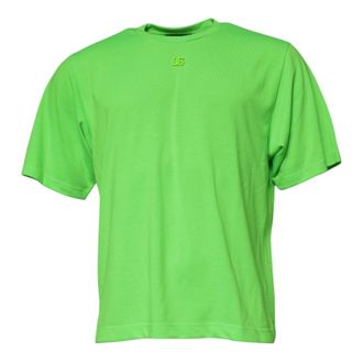Dolce & Gabbana Mens Green Logo Polyester Crew Neck T-Shirt