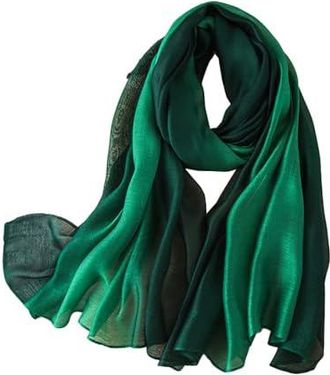 Generic Générique Femme Foulard en Soie Dégradé de Couleur Unie Vert-11
