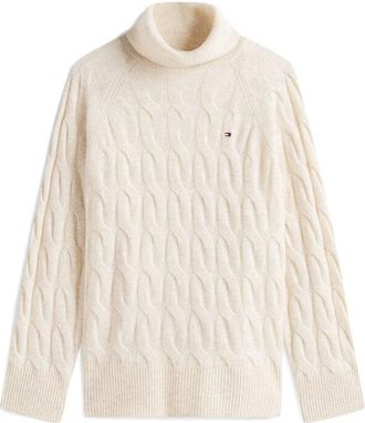 Tommy Hilfiger Damen Strickpullover mit Zopfmuster SOFT WOOL Relaxed Fit
