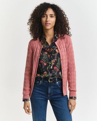 GANT Damen Strickjacke aus Stretch-Baumwolle mit Zopfmuster (XXXL) FADED BRICK