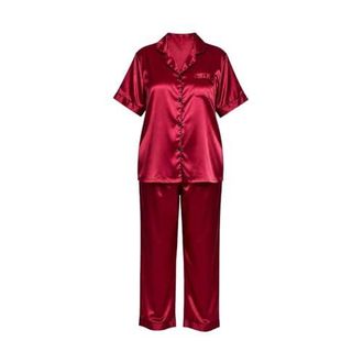 Generic YUJIEBB Ensemble de pyjama en satin grande taille pour femme, haut &agrave; manches courtes et pantalon long, v&ecirc;tements de nuit 2 pi&egrave;ces, col crant&eacute; et bouto