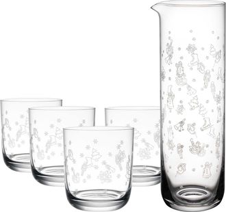 Villeroy & Boch Toys Delight Wassergläser mit Karaffe Set 5-teilig, Trinkgläser für Weihnachten mit Christmas-Dekor, Kristallglas, Spülmaschinenfest, Klar