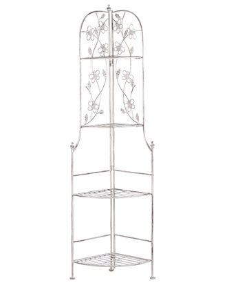 Beliani Vielseitiges Eckregal wei&szlig; mit Verzierungen aus Metall 4 Ablagefl&auml;chen Biella