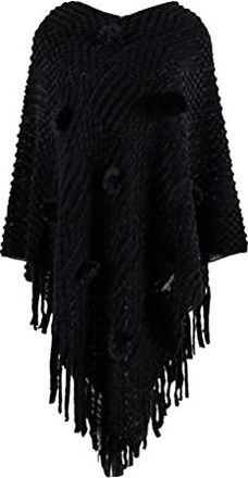 ORANDESIGNE Ponchos Capes Femme Élégant Poncho avec Franges Cape Tricoté au Crochet Poncho Châle Écharpe Cape Épaissie Chaud Hiver Foulard Cachemire Douce Châle T
