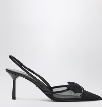 Prada Black fabric and mesh slingback pumps