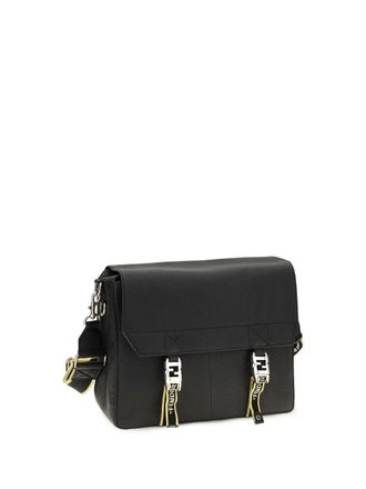 Fendi Mens Flow Mess Medium Roman Leather Crossbody Bag Nero Calf Bos Taurus Shoulder