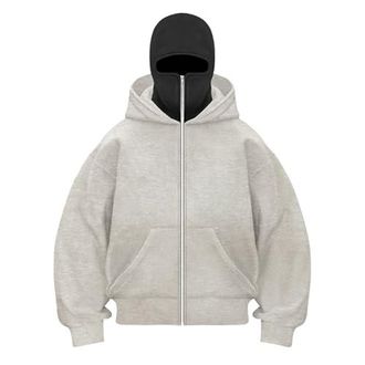 Generic HUIFUAO Cagoule &agrave; capuche pour homme avec masque de ski surdimensionn&eacute; &agrave; fermeture &eacute;clair Ninja Veste dhiver &agrave; double capuche &agrave; manches longues Mantea