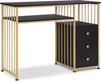 MCombo Mcombo - m Schreibtisch mit Schubladen, Schminktisch ohne Spiegel Schwarz-Gold, Nageltisch aus Holz Metallgestell, Computertisch Wohnzimmer Modern