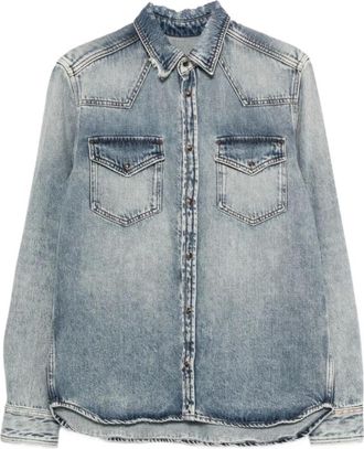 Nine In The Morning Homme, Vestes, Bleu, Taille: M Camicia en denim d&eacute;lav&eacute; avec petites poches appliqu&eacute;es