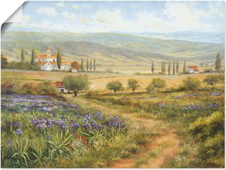 Artland Wanddeko Poster & Kunstdrucke Wandposter Landschaft Provence Stadt Frankreich Natur Berge Malerei Gr&uuml;n T4CZ