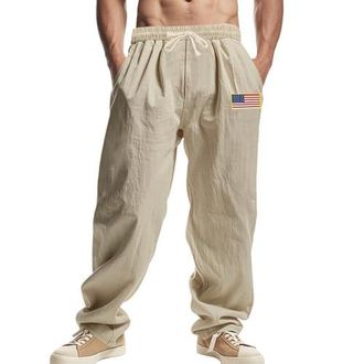 Generic Pantalon d&eacute;t&eacute; l&eacute;ger en lin pour hommes : pantalon de plage avec cordon de serrage pantalon en lin pantalon droit pantalon de loisirs respirant pantalo