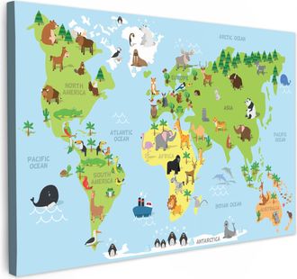 MuchoWow © Wandbilder Groß 120x80 cm XXL Wohnzimmer Wanddeko Schlafzimmer Zimmerdeko Fotowand Zimmer Deko Wand Dekoration Wall Art Leinwand Bild Weltkarte Kind