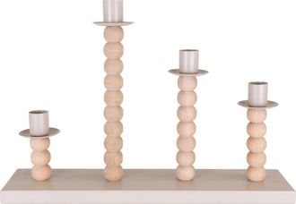 Matches 21 Stabkerzenhalter 4-Fach Holz-Metall Natur-Beige 35x8x15 cm - Moderner Kerzenhalter für Tischdeko