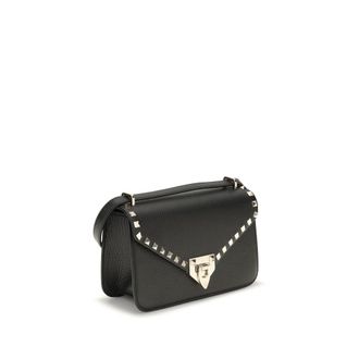 Valentino Garavani Womens Black Calf Leather Bos Taurus Shoulder Bag