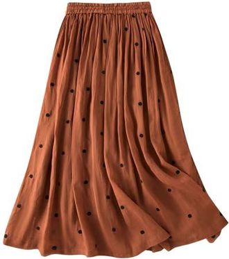 Generic Jupe midi d&eacute;contract&eacute;e en lin pour femme - Taille &eacute;lastique - Longueur cheville - &Eacute;l&eacute;gante, Orange, XXL