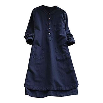 Generic Robes d&eacute;t&eacute; d&eacute;contract&eacute;es pour femmes, robes chemises pour femmes, chemises boutonn&eacute;es &agrave; manches longues, robe midi en coton, couleur unie, robe d&eacute;cont