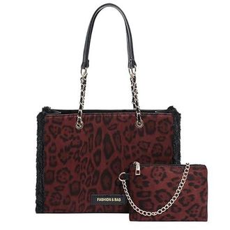 Generic Sac fourre-tout polyvalent en daim synth&eacute;tique imprim&eacute; l&eacute;opard avec fermeture &eacute;clair pour les sorties, Rouge, 310*100*220mm