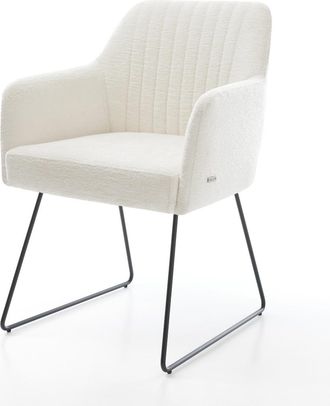 DELIFE Esszimmerstuhl Greg-Flex Bouclé Soft Beige Kufengestell Schwarz Taschenfederkern, Esszimmerstühle