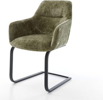 DELIFE Freischwinger Pejo-Flex Chenille Olive Freischwinger flach Schwarz Taschenfederkern, Esszimmerst&uuml;hle