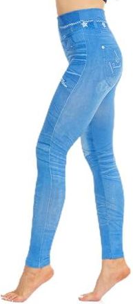 Generic Leggings Imitation Jean Femme Leggings Taille Haute Ceinture Elastiquée Slim Jeggings Femme Slim Extensible Pantalon de Crayon sans Couture