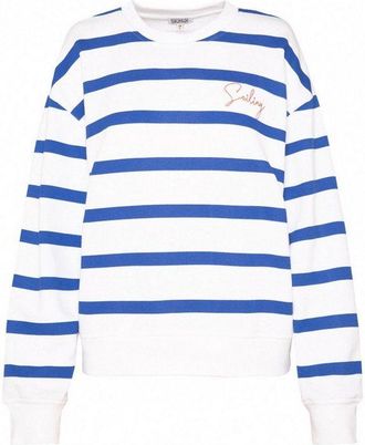 soccx Sweatshirt mit Streifen-Design opticwhite filigranen Sailing-Stickerei auf der Vorderseite